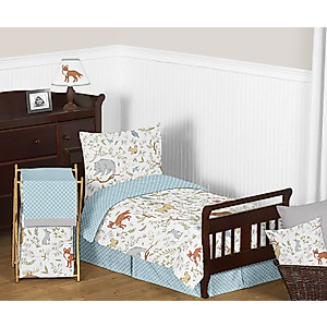 Sweet Jojo Designs Woodland Animal Toile Boy or Girl Fitted Crib Sheet Baby or Toddler Bed Nursery Photo Op - Grey, Green, and Brown Bear Deer Fox