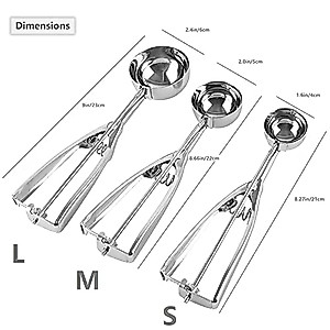 Ice Cream Scoop, 3Pcs Cookie Scoop Set, Stainless Steel Ice Cream Scooper with Trigger Release, Large/Medium/Small Cookie Scooper for Baking, Cookie Scoops for Baking Set of 3 with Cookie Dough Scoop…