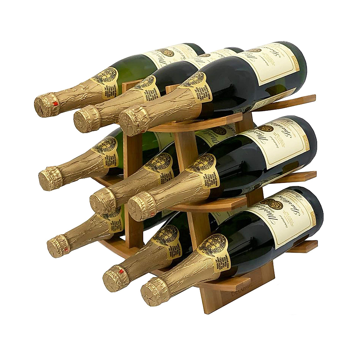 DECOMIL - 9 Bottle Samurai Style Stackable Modular Wine Rack Wine Storage Rack Solid Bamboo Wine Holder Display Shelves, Wobble-Free (9 Bottle Capacity - Samurai Style Capacity)