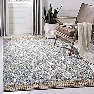 SAFAVIEH Natural Fiber Collection 4' x 6' Light Blue NF951L Handmade Boho Moroccan Trellis Jute Area Rug