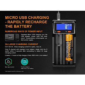 EdisonBright Fenix are-D2 USB Powered Two Bay Smart Battery Charger for 21700/18650/16340 BBX5 Battery Carry case