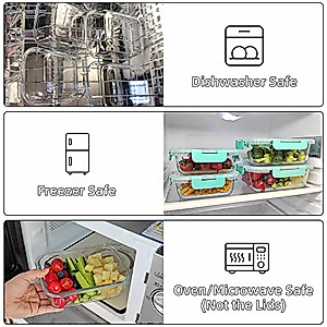 YANGNAY 10 Pack Glass Food Storage Containers with Airtight Lids, Leak-Proof Meal Prep Containers with Lids, Dishwasher/Microwave/Oven/Freezer Safe (Mint Green)