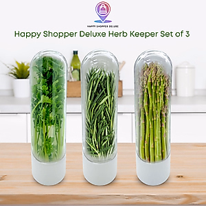 Happy Shopper Deluxe Herb Keeper for Refrigerator Set of 3 – Compact Herb Saver with Built-in Ventilation, and Water Reservoir – Keeps Herbs Fresh Longer in Fridge or Countertop