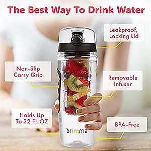 Fruit Infuser Water Bottle - 32 oz Large, Leakproof Plastic Fruit Infusion Water Bottle for Gym, Camping, and Travel