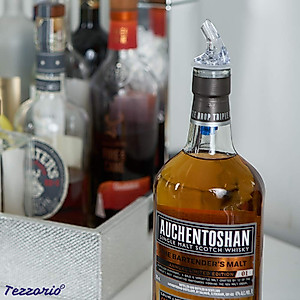 (Pack of 6) Measured Liquor Pourers, 0.875.oz, No Collar Clear Spout Bottle Pourer with Blue Tail