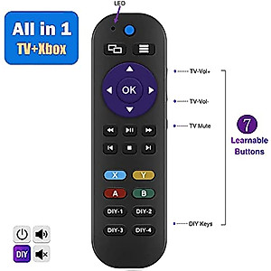 Universal Remote for Xbox One, Xbox One S and Xbox One X, Remote Control Has 7 Learning Programmable Buttons to Control All TVs, Soundbar, DVD & Receiver