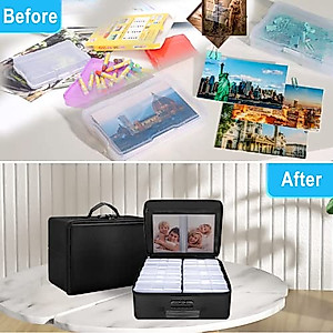 ENGPOW Fireproof Photo Storage Box with 16 Inner 4" x 6" Photo Case(Clear), Photo Box Organizer with Lock,Collapsible Portable Photo Storage Containers with Handle for Photos,Picture,Valuables