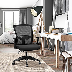 ALPHA HOME Office Chair Ergonomic Home Desk Chair Mid Back Mesh Computer Chair with Lumbar Support Executive Stool with Adjustable Armrest & Seat Cushion Rolling Swivel Desk Chair,Black