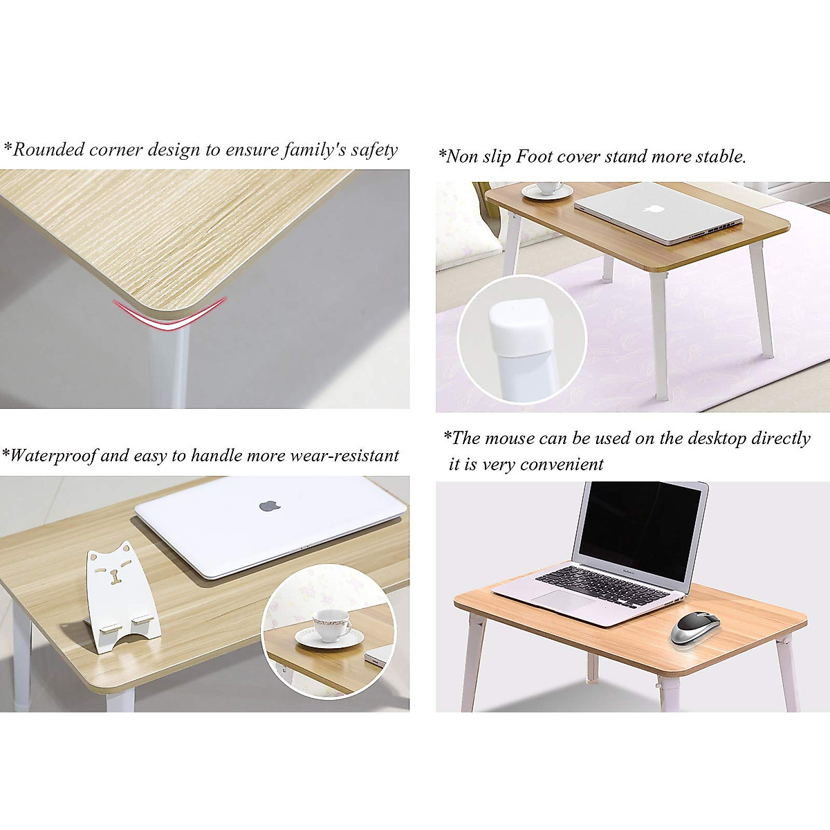 LKBBC Foldable Laptop Desk for Bed, Bed Laptop Table, Foldable Portable Lap Bed Tray, 23.6 Inch Floor Table for Drawing, Reading and Writing, Black