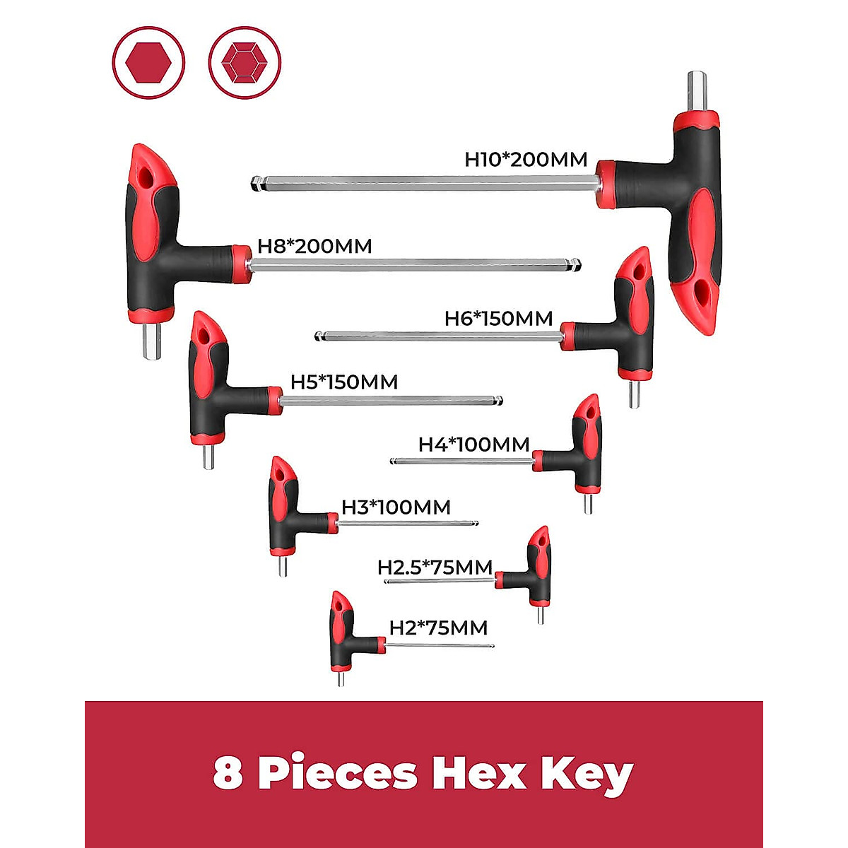 ROTATION 16 Pcs Hex and Torx Wrench Set, T Handle Allen Key with Case, for Long Shafts, Storage Rack, Auto, Bike, Moto