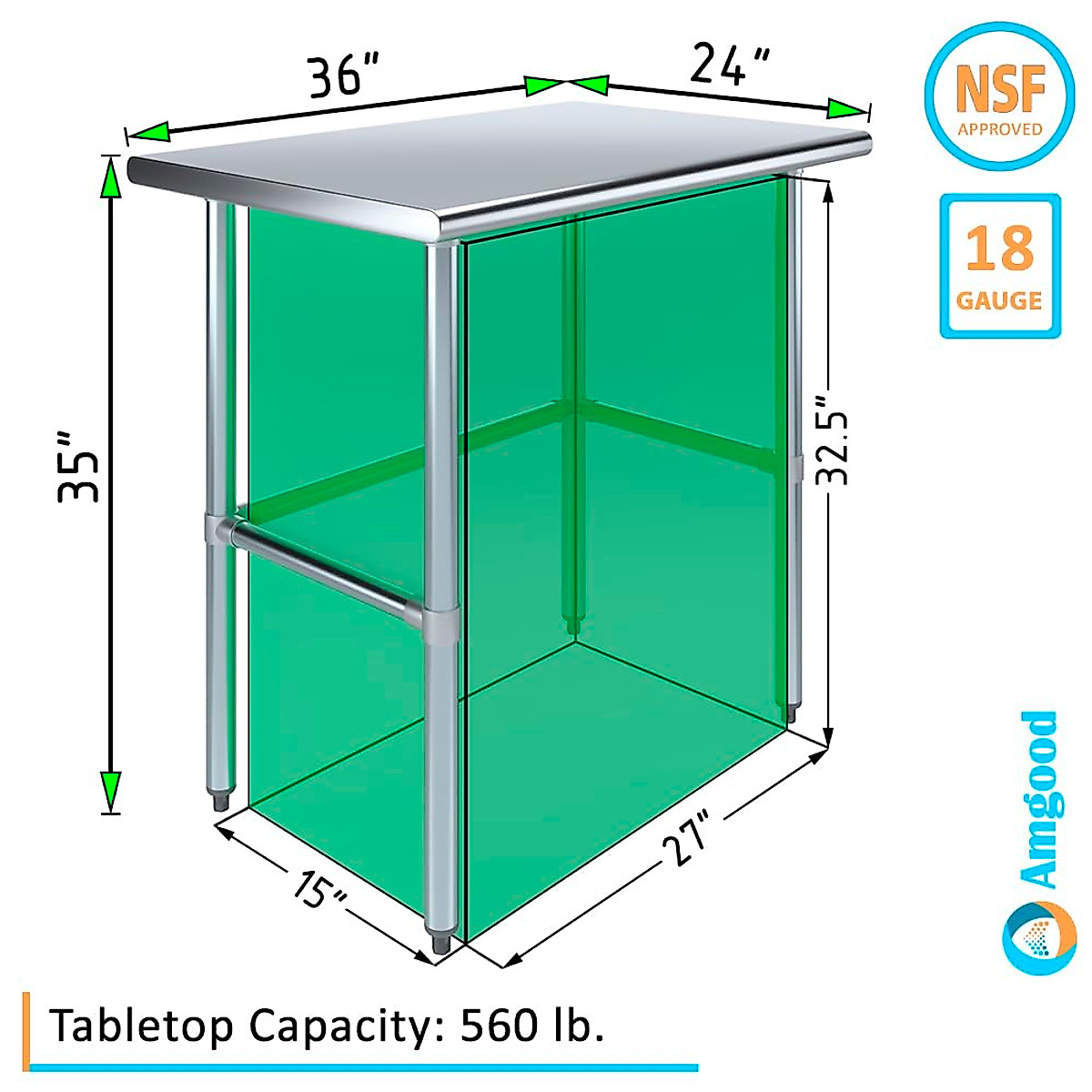 24 in. x 36 in. Open Base Stainless Steel Work Table | Residential & Commercial | Food Prep | Heavy Duty Utility Work Station | NSF