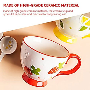 Luxshiny Soup Bowl Soup Bowl Soup Bowl 2pcs Ceramic Milk Mugs with Spoon Strawberry Breakfast Cup Mugs Coffee Cup Oatmeal Mugs For Latte Cappuccino Tea Cocoa Birthday Gifts Soup Mug Soup Mug Soup Mug