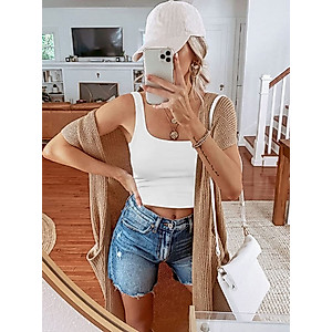 REORIA Women's Summer Sexy Basic Sleeveless Square Neck Fitted Seamless Yoga Cropped Tank Cute Crop Tops White Medium