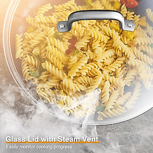 Leetaltree 12 Inch Frying Pan with Lid, Whole body Tri-Ply Stainless Steel Skillet for Gas Electric Induction Ceramic Stoves and Oven