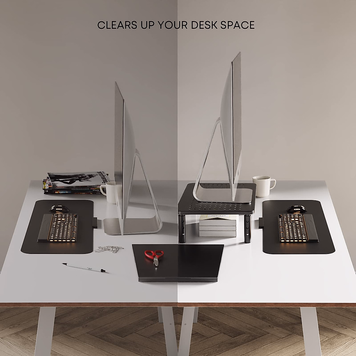 PUTORSEN Monitor Stand Riser with Vented Metal 3 Height Adjustable Monitor Stand for Computer, Laptop, iMac, PC, Printer, Desktop Ergonomic Monitor Riser Stand with Non-Skid Rubber, 1 Pack