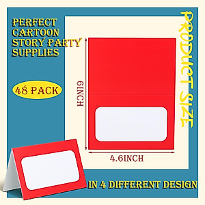 Affrolling 48 Pcs Food Labels Signs Folded Place Cards for Table Setting Blank Name Cards Birthday Party Story Party Decorations(Cartoon Story)