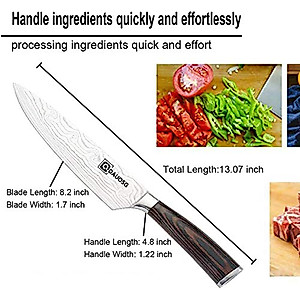 8 Inch Chef's knife, blade length 20 cm, professional kitchen knife, chef's knife, utility knife made of carbon stainless steel, extra sharp knife blade with ergonomic handle