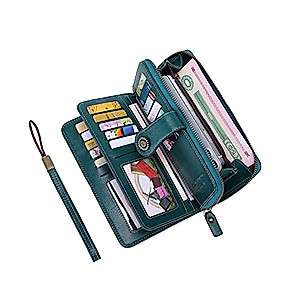 Earnda Wallet for Women RFID Credit Card Holder Leather Large Capacity Wristlet Wallets Black