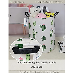 ONOEV Round Fabric Storage Bin,Decorative Basket,Organizer Basket with Handles,for Clothes Storage,books and sundries (Green Cactus), 19.7inch(H) x 15.7inch(D)