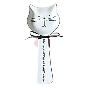 Home Essentials Cat Spoon Rest - Are You Kitten Me Right Meow - White Ceramic Cat Spoon Rest for Stove Top, 9''x3.9''x0.75''