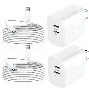USB C Fast Charger,[MFi Certified] 2 Pack 40W Dual Port Charger Fast Charging with 10 FT Long Type C to Lightning Cable 20W PD Power Adapter for iPhone 14 13 12 11 Pro Xs Xr X 8 Block