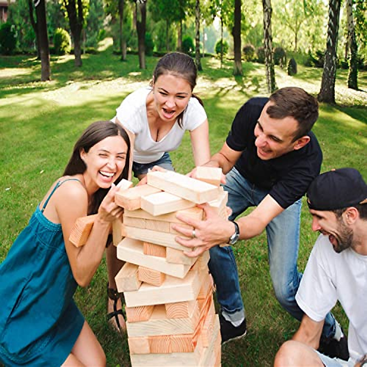 WOOD CITY Giant Tumbling Timber Tower Game (Stacking from 2 to 4 Feet), Classic Jumbo Outdoor Game for Adults Kids Family, 54 Pieces Premium Pine Wood Blocks Toy
