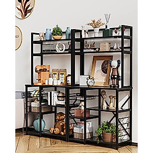 Gizoon Home Kitchen Baker's Rack with Spacious Storage, 5 Tier Versatile Microwave Stand Shelf with Basket & Side Hooks,Free Standing, Sturdy, Durable-Black