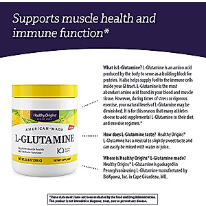 Healthy Origins L-Glutamine Powder, 300 g - Amino Acid & Muscle Strength Support - American-Made L-Glutamine Powder - Immune Support Supplement - Vegan, Non-GMO & Gluten-Free Supplement - 10.6 Oz