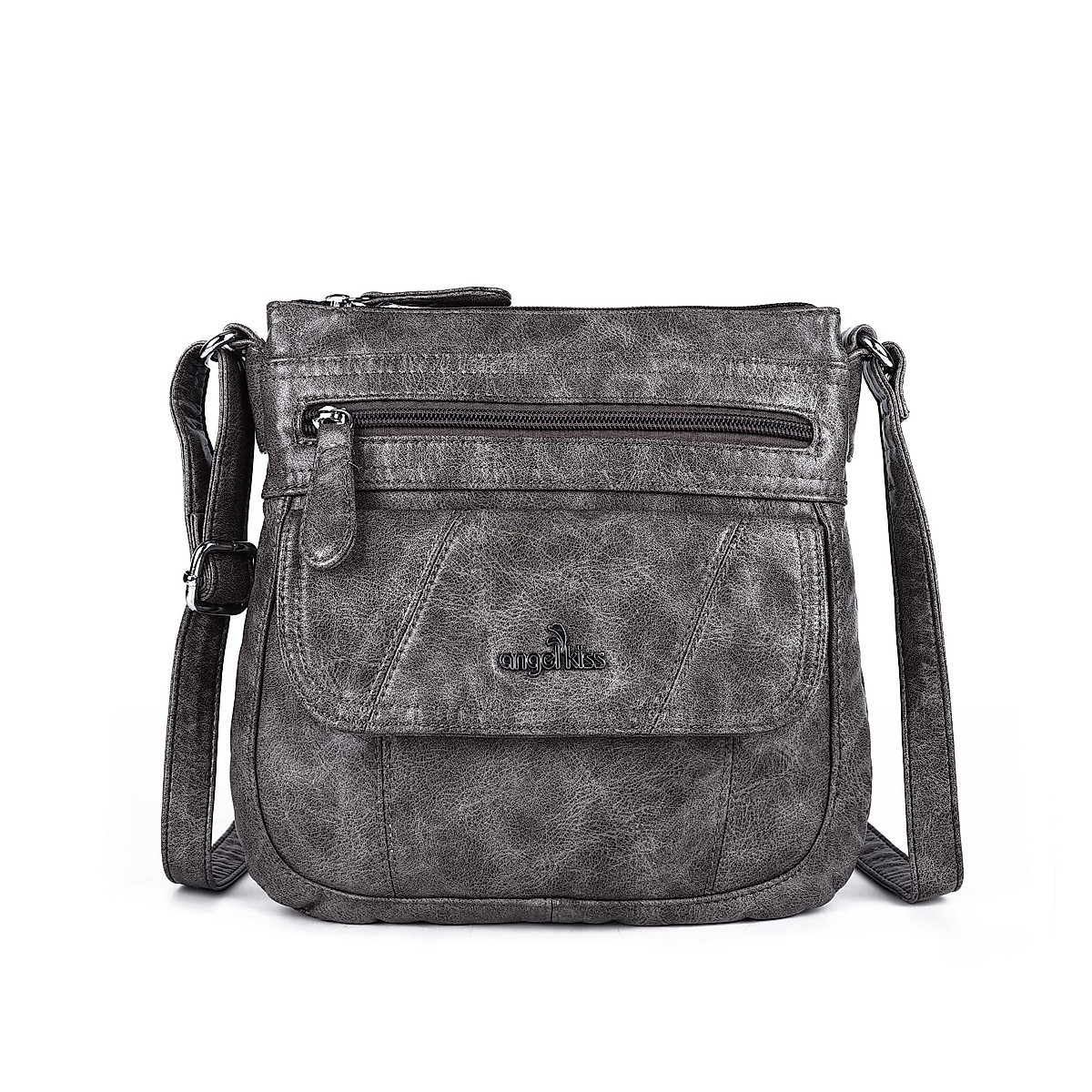 Angelkiss Small Womens Crossbody Bag Leather Shoulder Purse for Women Hobo Bag with Adjustable Shoulder Strap（Grey）
