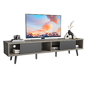 Bestier 70 inch Mid Century Modern TV Stand for 75 inch TV, Low Profile TV Stand with Storage, Entertainment Center for Living Room, Cord Management, Gray Wash
