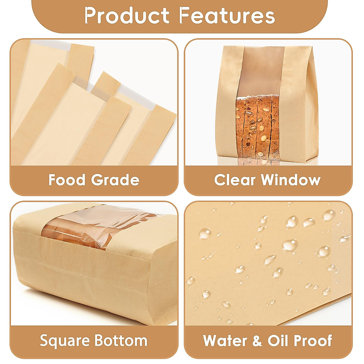 30 Pack Paper Bread Bags for Homemade Bread Sourdough Bread Bags Large Bread Storage Bags with Window and Label Seal Sticker for Bakery Loaf Cookie(13.7x8.2x3.5 inch)