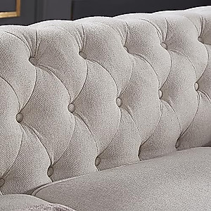ERYE Clasic Chesterfield 3 Seaters Sofa Couch W/Luxury Roller Armrest Soild Wood Legs Linen Fabric Upholstered Button Tufted Sofa&Couch with Removable Cushions & Nailhead Decor