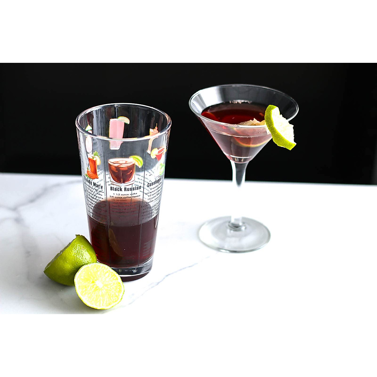 14 oz Recipe Glass Cocktail Shaker With Strainer Top - Includes 6 Cocktail Drink Recipes (Vodka Theme)