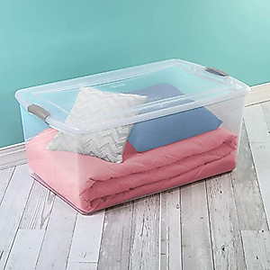 BECENBIN Latch Box Plastic Storage Bin Tote Organizing Container With Durable Lid, 105 Qt. Stackable and Nestable Snap Lid Plastic Storage Bin, Clear With Gray Buckle