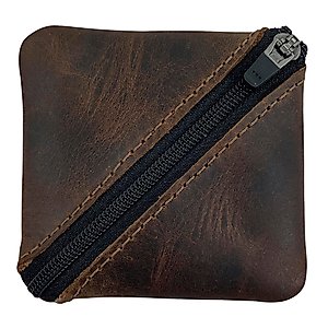 Hide & Drink, Slash Zippered Pouch, Change Holder and Storage for Pocket and Purse Organization with Zipper, Full Grain Leather, Handmade, Bourbon Brown