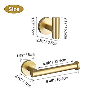 TURS Toilet Paper Holder 2 Towel Hooks Brushed Gold SUS304 Stainless Steel 3-Pieces Bathroom Accessories Kit Wall Mounted