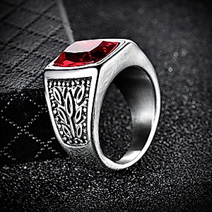 Promsup Mens Square Red Garnet Ruby Stainless Steel Solitaire Wedding Band Rings Jewelry (11)