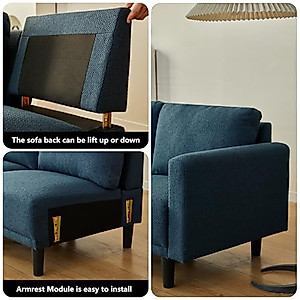 Cpintltr U Shaped Sectional Sofa Modern Convertible Modular Couch with Reversible Chaise Upholstered Linen 5-Seat Sofa Furniture Set with Ottomans for Living Room (Navy Blue,5+2)