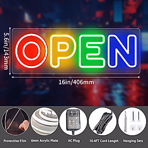 Open Signs for Business Ultra Bright LED Neon Open Sign 16 Inch Lighted Open Sign Electric Plug In Light Up Open Sign for Business Window Glass Storefront Door Shop Store Bar Salon Restaurant