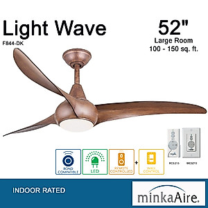Minka-Aire F844-DK Light Wave 52" Ceiling Fan, Distressed Koa with Remote and Additional Wall Control