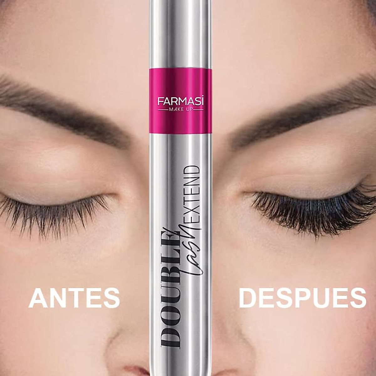 FARMASI Double Lash Extend Mascara, Eyelash Lengthening Applicator, Natural Lengthening and Thickening Effect No Clumping, Buildable, Defining, Curling, 0.41 fl. Oz / 12 ml (Black)