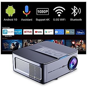 Smart Projector 5G WiFi Bluetooth, Artlii Play3 Outdoor Movie Projector 4K Supported, Android TV 10, Google Voice Assistant, Full HD Native 1080P Projector with Built-in Netflix, YouTube, Prime Video