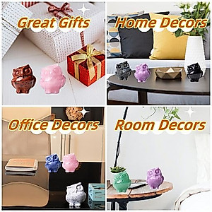 YATOJUZI Owl Decor Rose Quartz Natural Healing Crystals Stones Pink Cute Decors Owls Statues Figurines Sculpture Hand-Carved Gemstones Energy Reiki Home Room Office Desk Decoration Gifts for Women Men