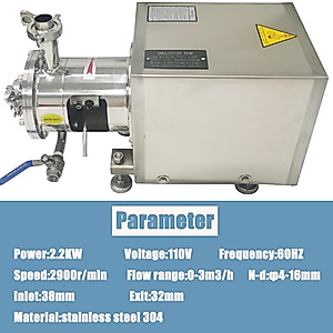 HQHAOTWU High-shear Emulsifying Pump Pipeline Emulsion Pump Single Stage Pipeline Stainless Steel 304 Mixing Emulsifying Mixer Flow Range 0-3m3/h 2900r/min for Mixing Dispersion Emulsification 110V