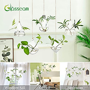 Hanging Glass Planter Plant Terrarium, 5Pcs Glasseam Propagation Stations for Plants Modern Propogation Station Wall Vase Planters Hydroponic Vases for Air Plant Flowers Indoor Window Home Decor
