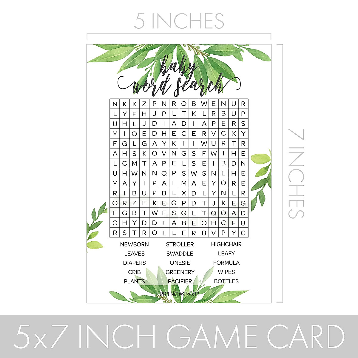 Greenery Baby Shower Word Search Baby Shower Party Game - 20 Player Cards