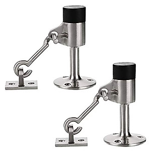 Sumnacon 2 Pcs Stainless Steel Door Stopper with Hook, Contemporary Safety Doorstops with Sound Dampening Rubber Bumper - Wall Mounted Door Holder with Hardware, Brushed Finish, 3.5 Inch in Height