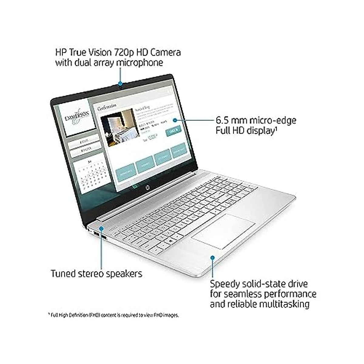 HP 2022 15.6" FHD Laptop, AMD Ryzen 5-5500U Processor, 32GB RAM, 1TB PCIe SSD, AMD Radeon Graphics, HD Webcam, Wi-fi, Bluetooth, Win 11, Silver, 32GB SnowBell USB Card