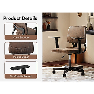 FEZIBO Home Office Desk Chair, Modern Office Chair Mid Back, Swivel Rolling Chair with Wheels, Height Adjustable Computer Tsak Chair, Brown