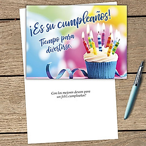 25 Feliz Cumpleaños Cards - Spanish Birthday Cards with Festive Cupcake Design - 26 White Envelopes - FSC Mix
